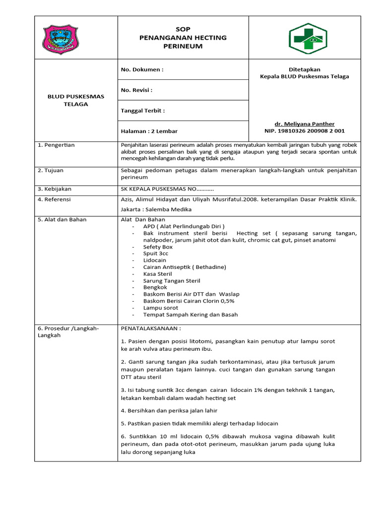Sop Penanganan Hecting Perineum | PDF