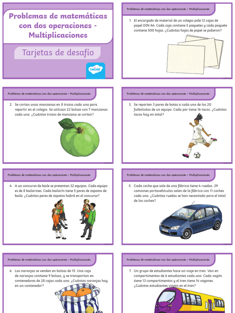 Es N 159 Tarjetas de Desafio Problemas de Matematicas Con Dos ...