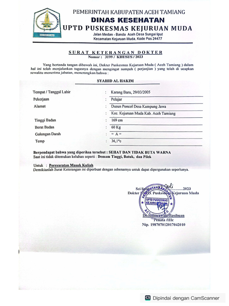 Surat Keterangan Bebas Buta Warna | PDF