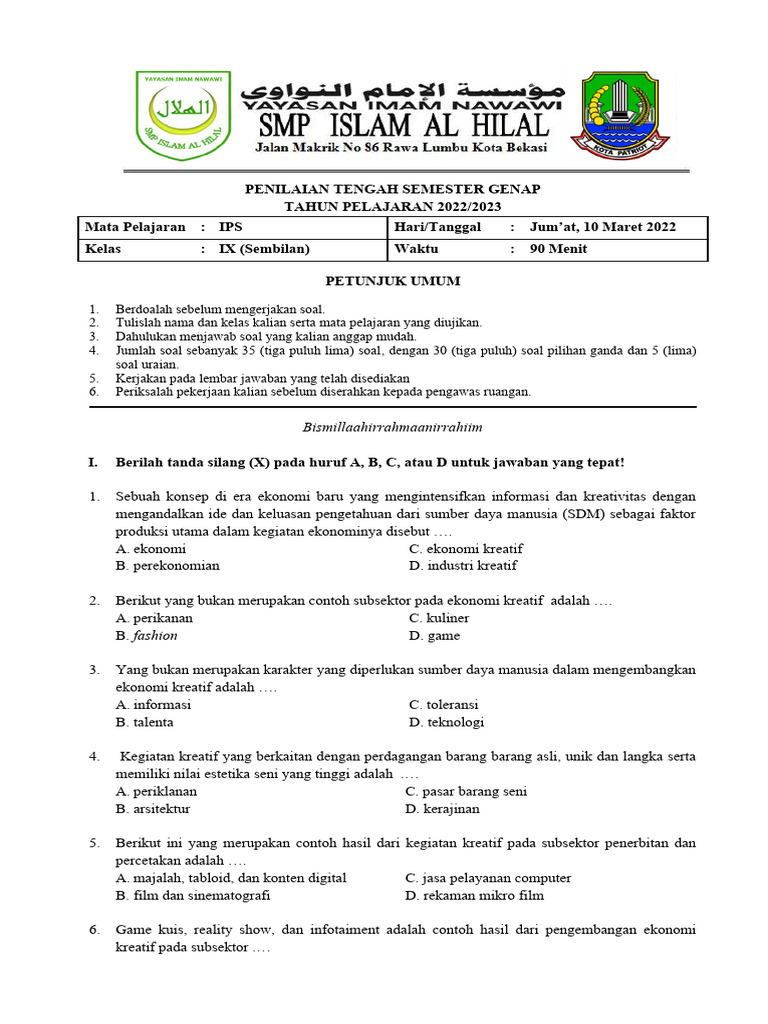 Soal PTS IPS Genap 2022-2023 | PDF