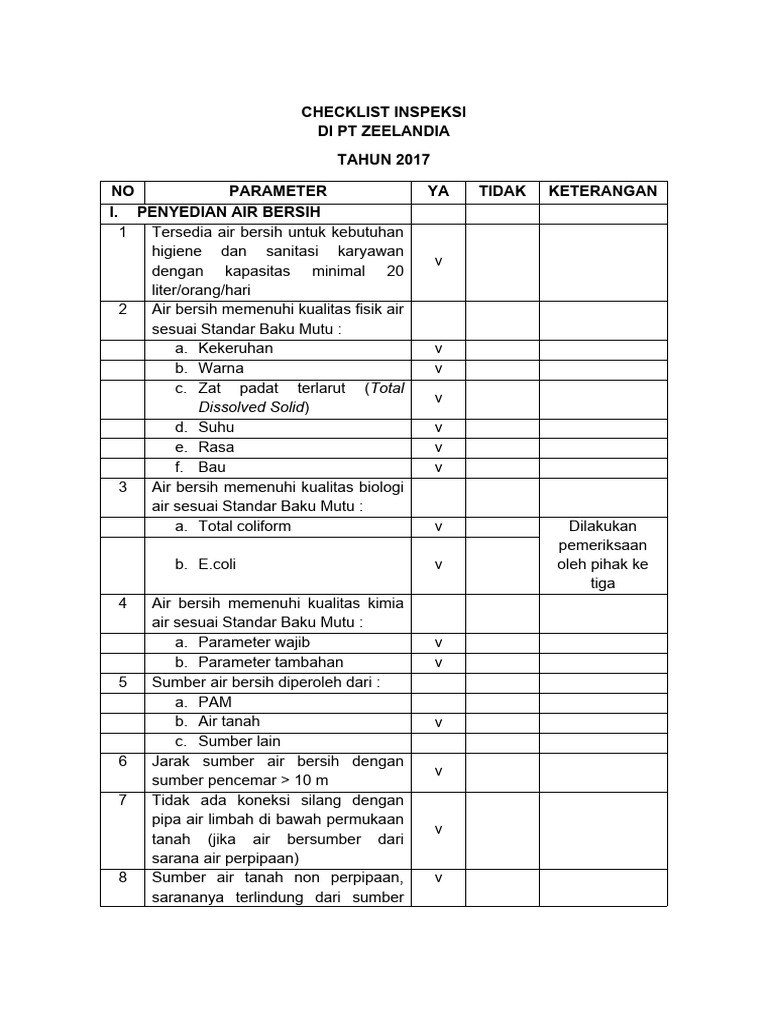 Checklist Inspeksi | PDF