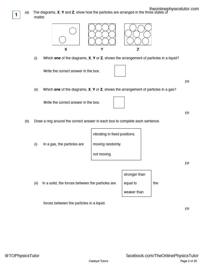 GCSE - AQA - Changes of State and The Particle Model - QP | PDF | Gases ...