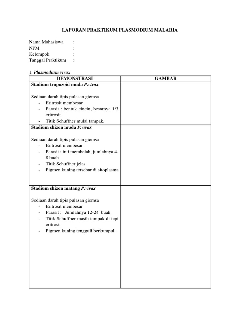Laporan Praktikum Plasmodium Malaria | PDF