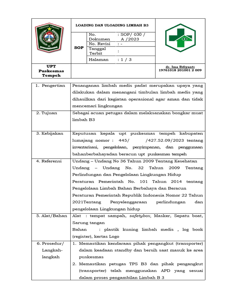 SOP - Loading Dan Unloading Limbah B3 | PDF