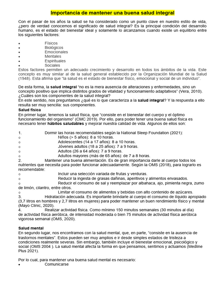 Importancia de Mantener Una Buena Salud Integral | PDF