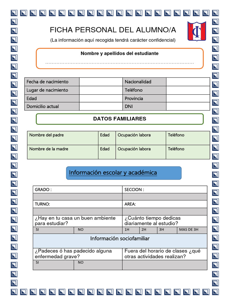 Ficha Personal Del Alumno Ic | PDF