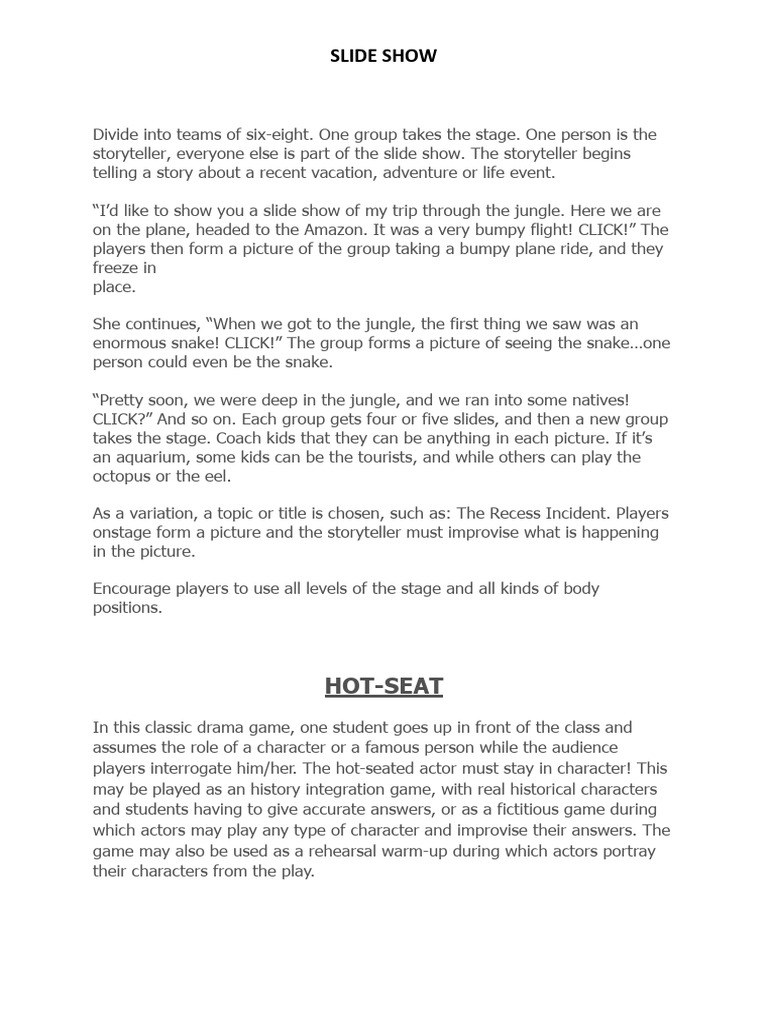 Hot Seat Drama Game Instructions | PDF | Language Arts & Discipline | Art