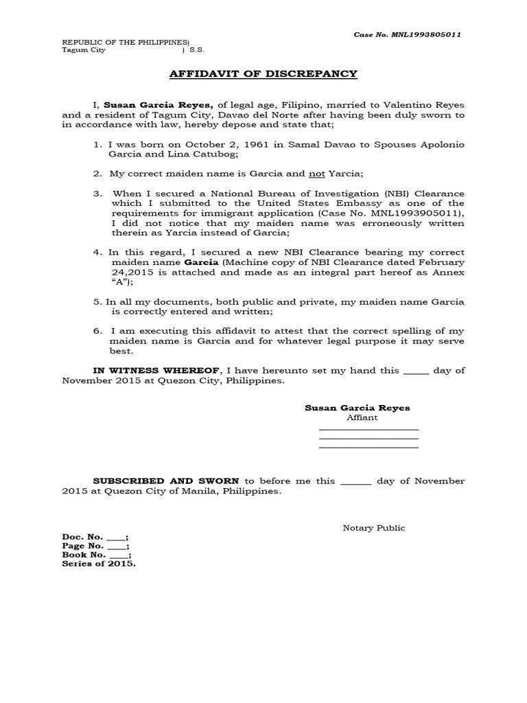 Affidavit of Discrepancy | PDF