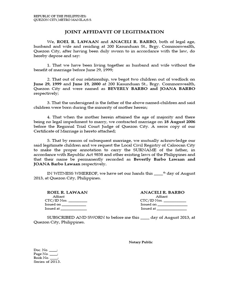 Affidavit of Legitimation | PDF