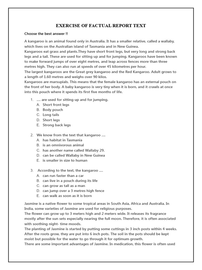 Exercise of Factual Report Text | PDF
