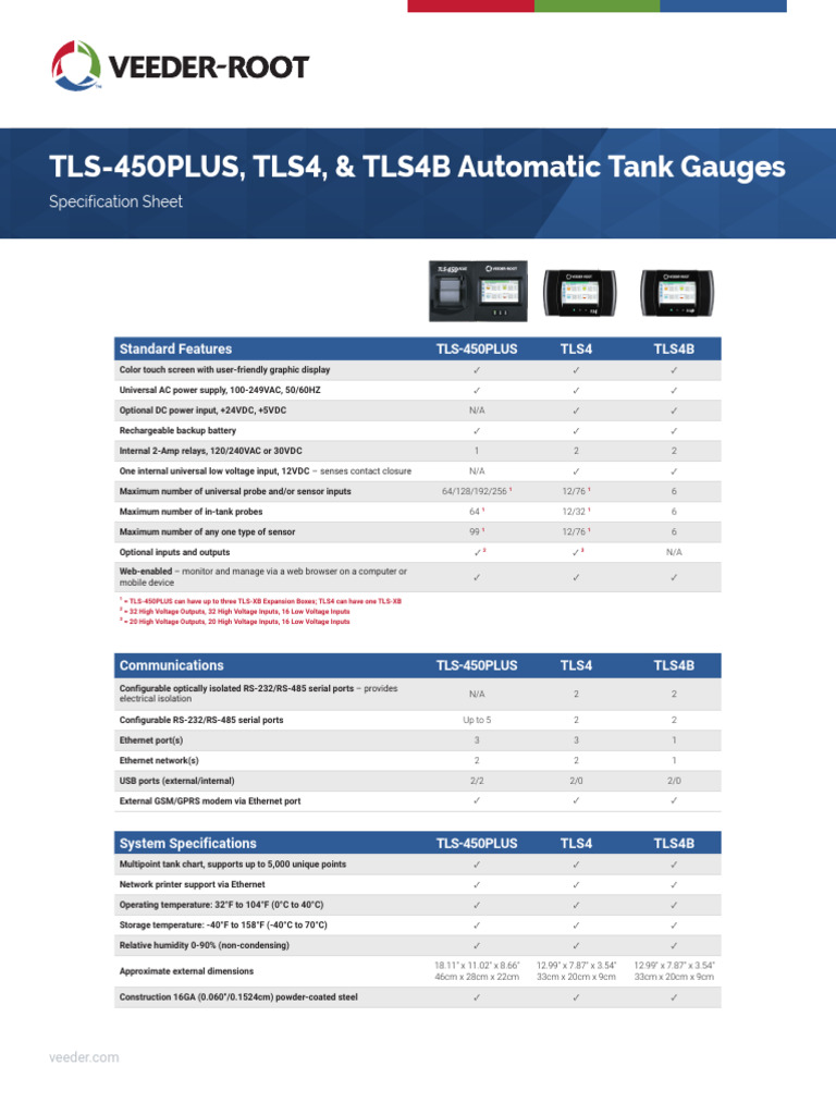 TLS-450PLUS, TLS4, & TLS4B Automatic Tank Gauges: Specification Sheet | PDF | Information And ...