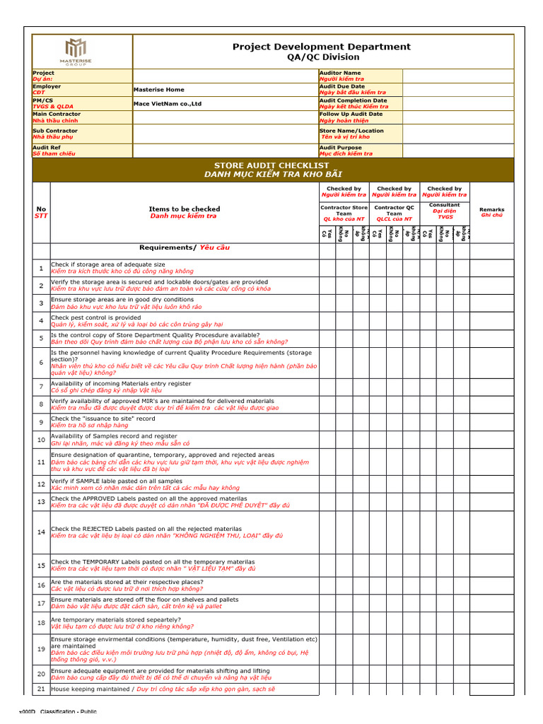 3.0 Storage Audit Checklist (EN VN) | PDF