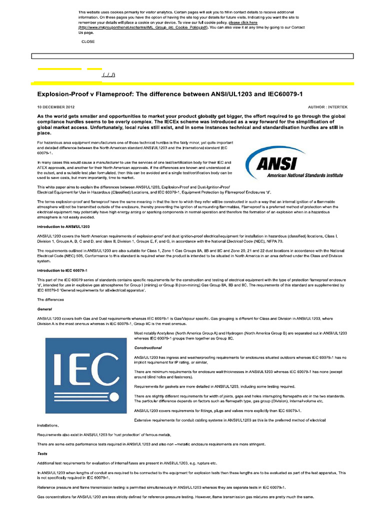 HazardEx - Explosion-Proof v Flameproof...nce between ANSI_UL1203 and IEC60079-1 | PDF