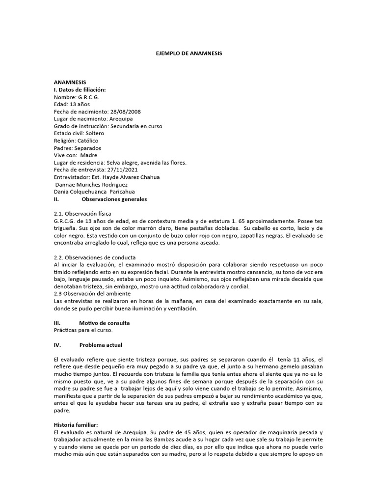 EJEMPLO DE ANAMNESIS (1) | PDF