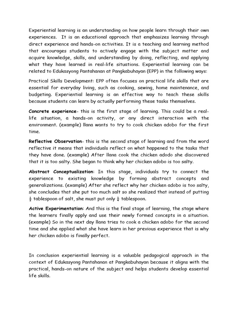 Experiential Learning in EPP | PDF | Career & Growth