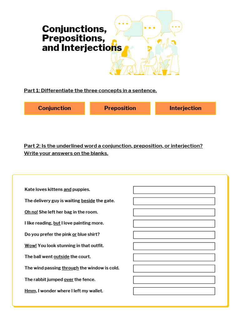 Yellow and Blue Bi-Color Conjunctions Prepositions and Interjections ...