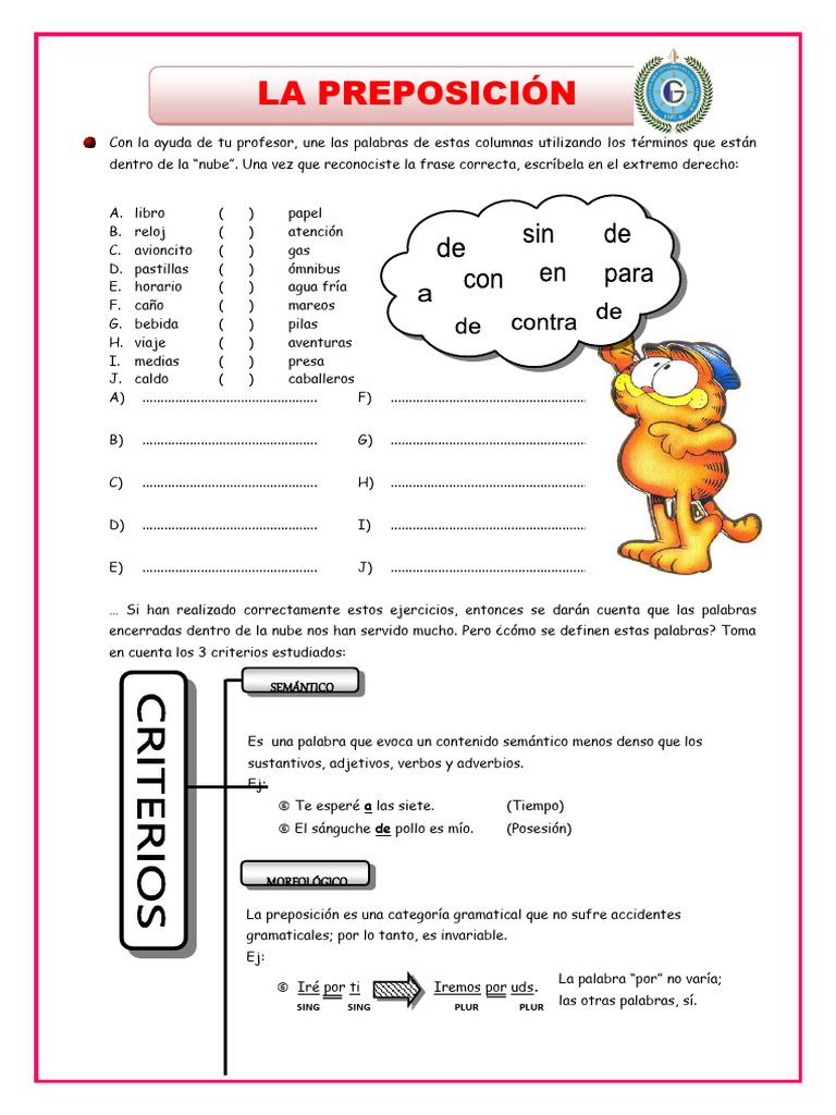 La Preposición-5to Grado | PDF | Preposición y Postposición | Palabra