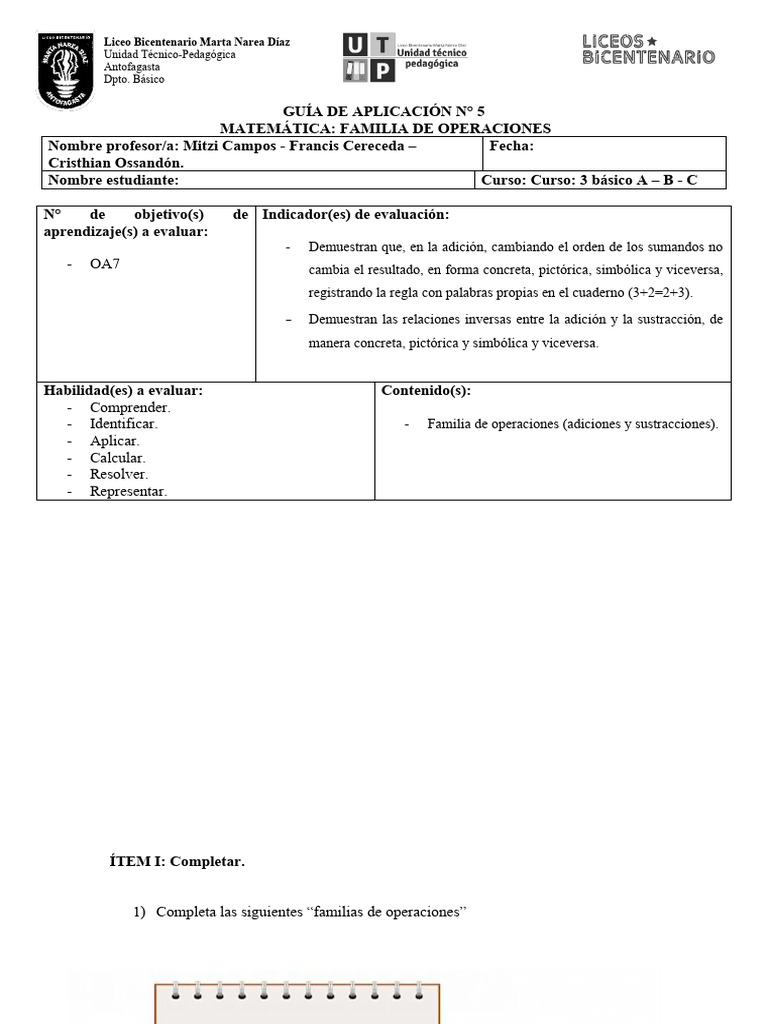 Guía de Familia de Operaciones 3° Básico | PDF | Métodos y materiales ...