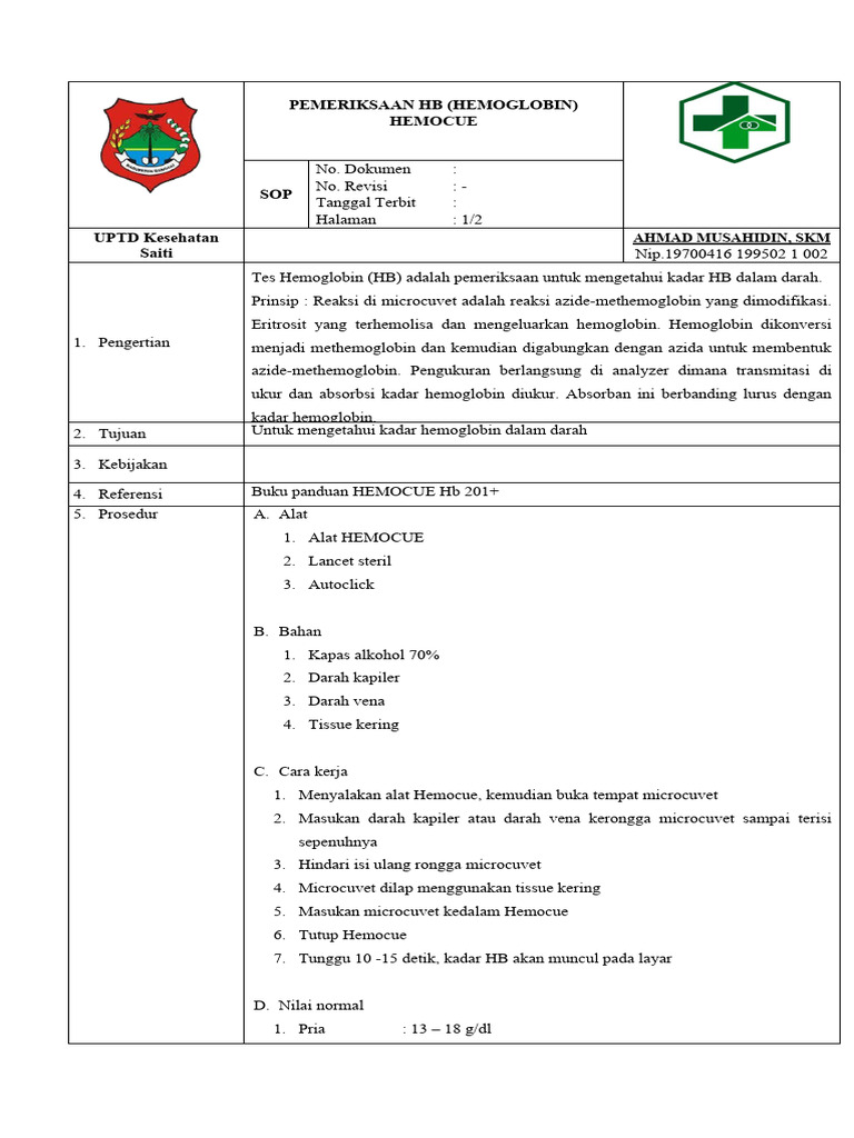 Sop Pemeriksaan HB | PDF