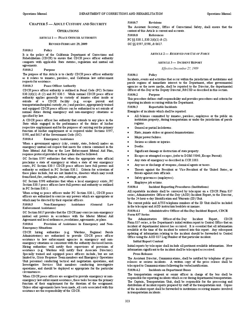 DOM Cdcr Operations Manual | California Department Of Corrections And ...