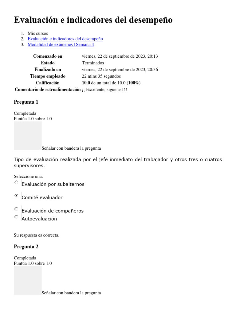 Evaluación e Indicadores Del Desempeño Examen 2 Sem 4 | PDF