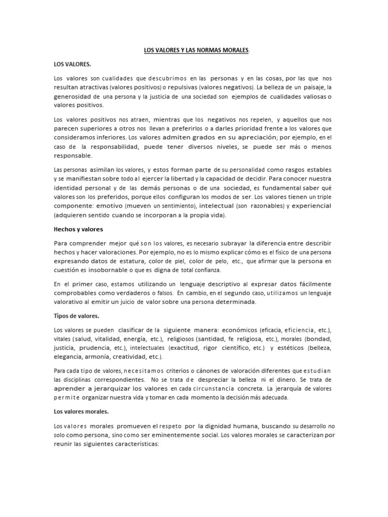 LOS VALORES Y LAS NORMAS MORALES | PDF | Moralidad | Relativismo