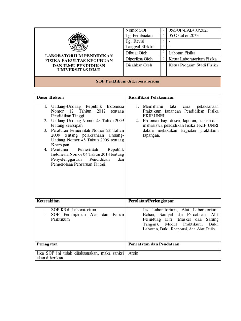 Sop Praktikum Di Lapangan | PDF