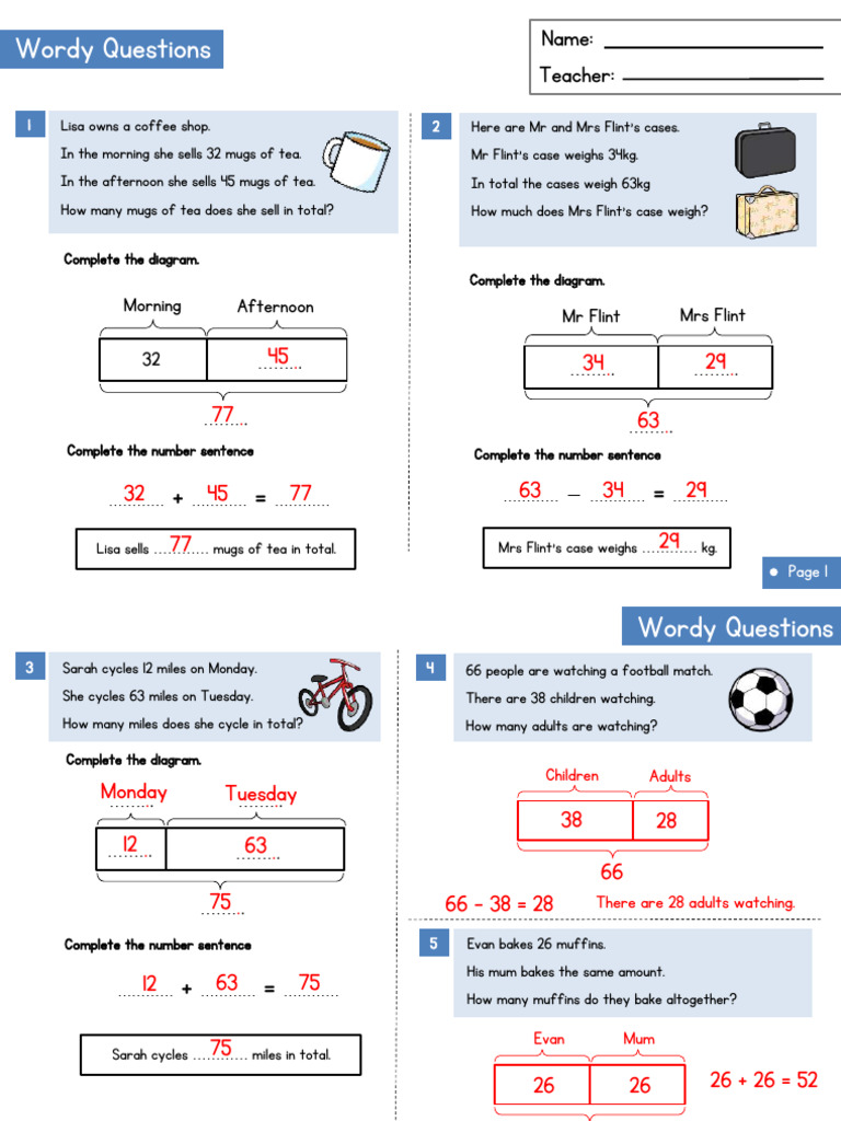 Worksheet-2---Bar-Model-Part-Whole-Questions---Wordy-Answers | PDF