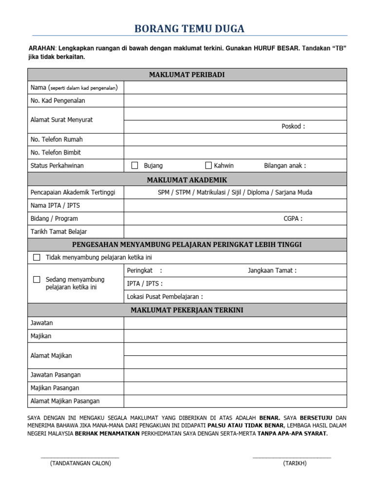 Borang Temuduga | PDF