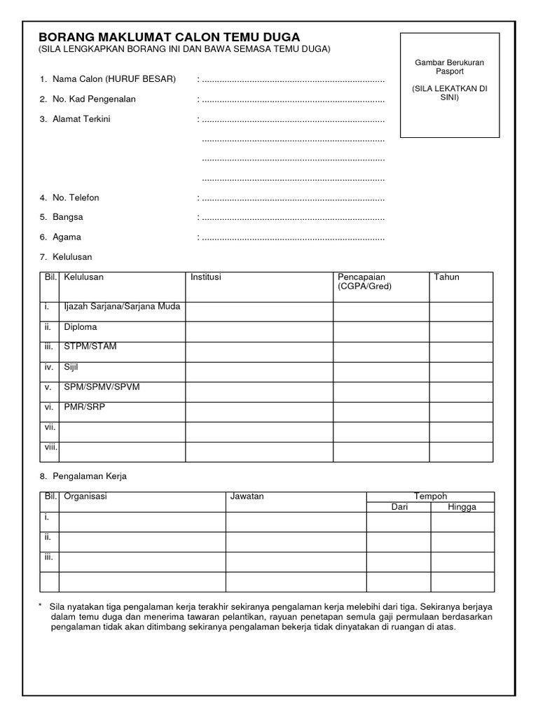 Borang Temuduga 3 | PDF
