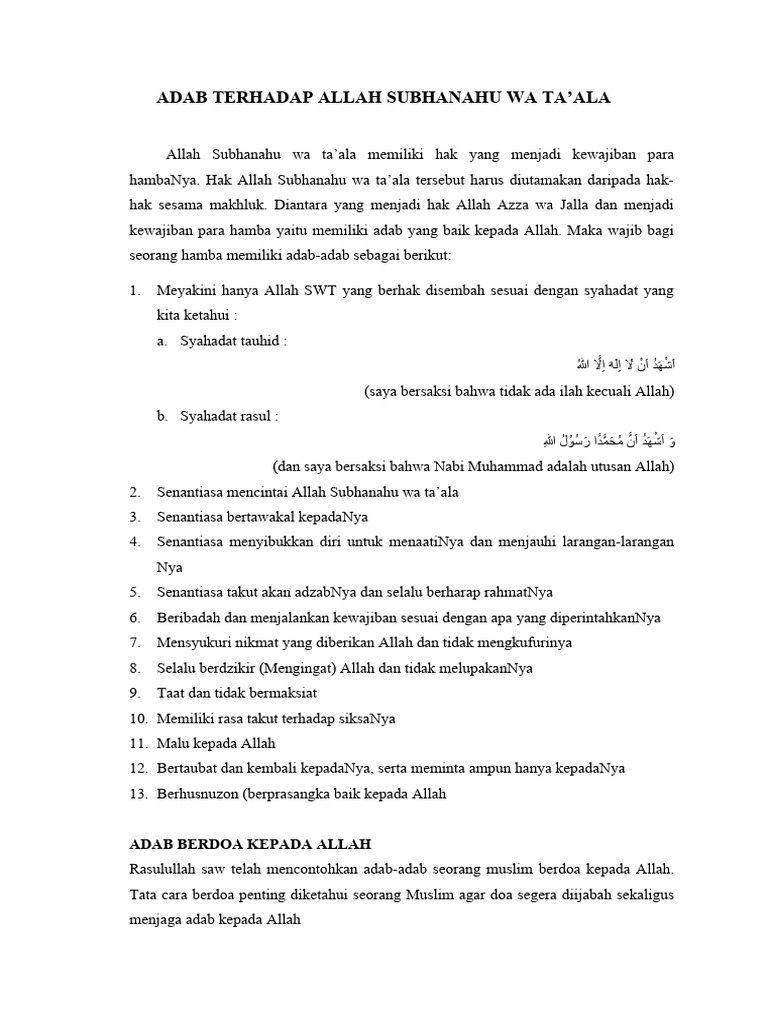 Adab Kepada Allah Rasul Dan Orang Tua | PDF