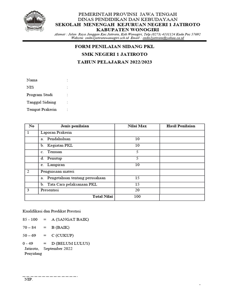 Form Sidang PKL | PDF