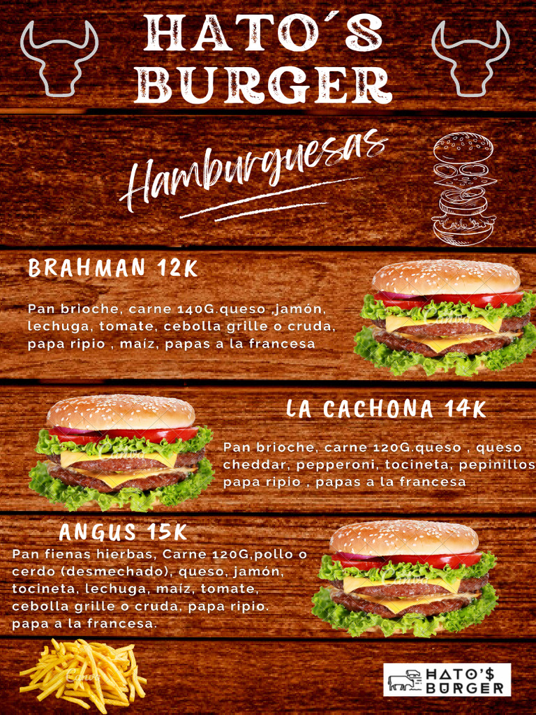 Menú de Hamburguesas Hato's Burger | PDF