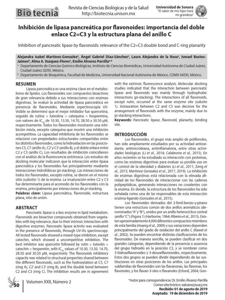 Inhibición de Lipasa Pancreática Por Flavonoides: Importancia Del Doble ...