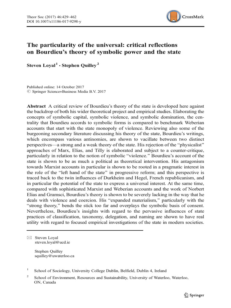 Bourdieu's Theory of Symbolic Power and The State | Download Free PDF | Sociology | Ideologies