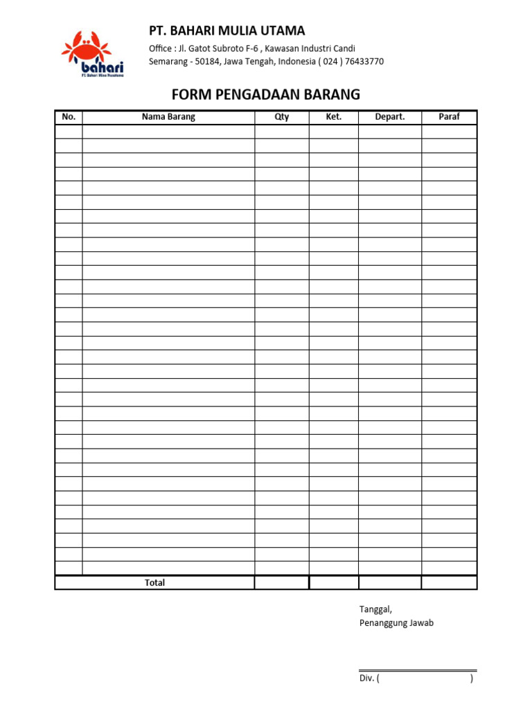 Form Permintaan Barang | PDF