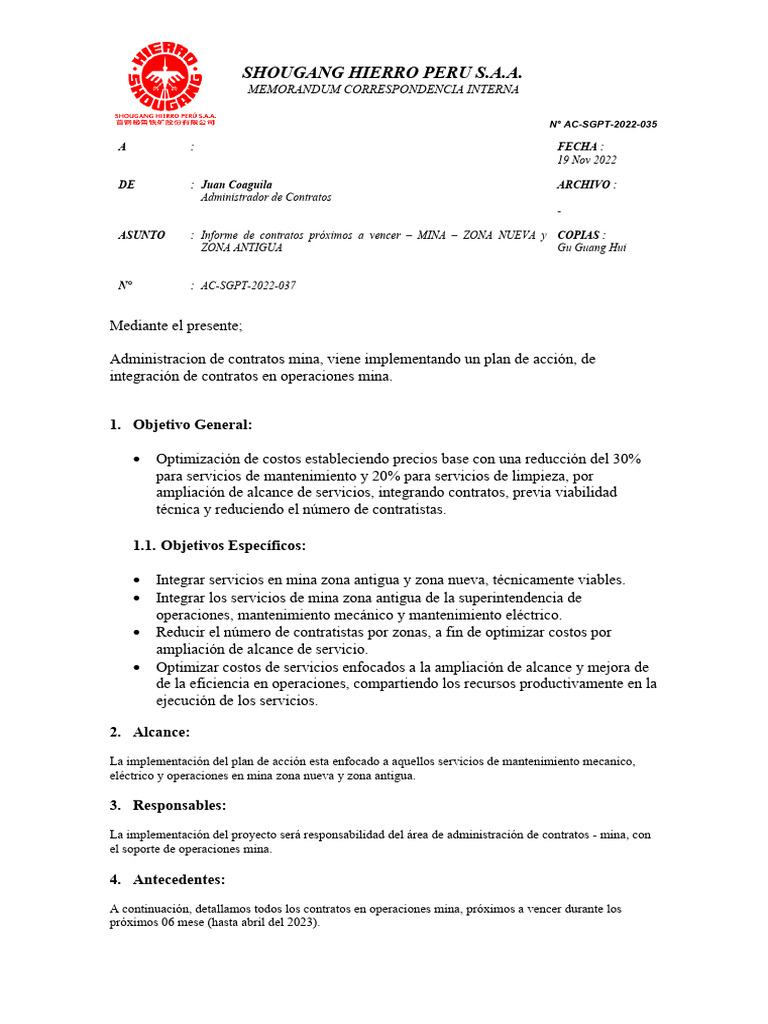 Informe de Reporte de Contratos | PDF