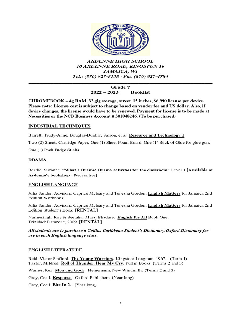 2022-2023-Grade 7 Booklist | PDF