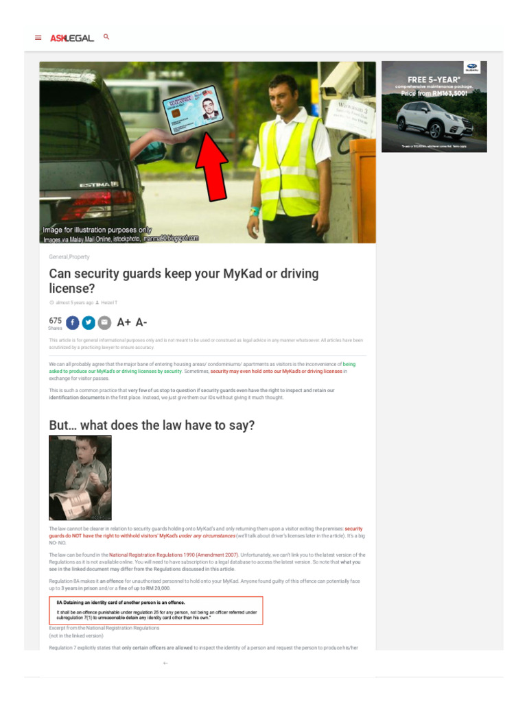 Asklegal My P Can Security Guard Malaysia Retain MYKAD License | PDF ...