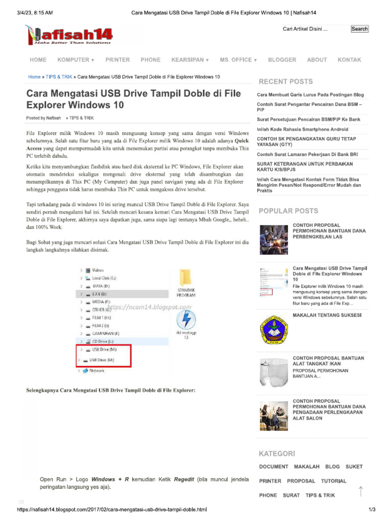 Cara Mengatasi USB Drive Tampil Doble Di File Explorer Windows 10 | PDF