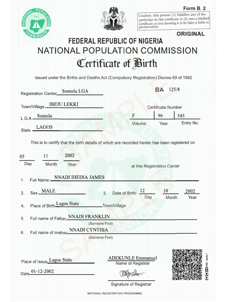 Birth Certificate NG SAMPLE | PDF