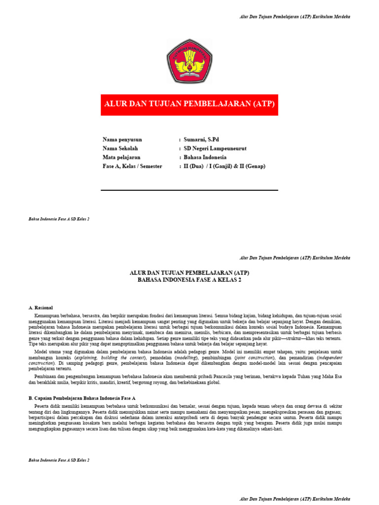 Atp B Indonesia Kelas 2 | PDF