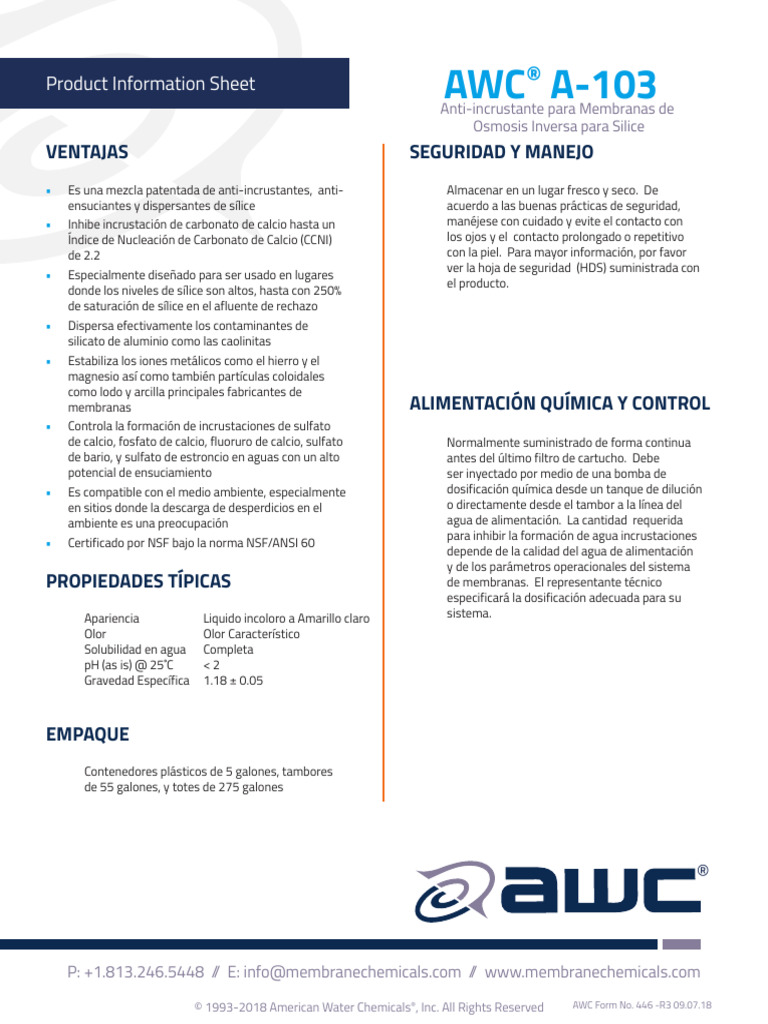 AWC A 103 PDS SPA 2018 Rev | PDF | Calcio | Agua