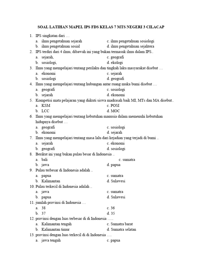 Soal Latihan Mapel Ips FDS 7 | PDF | History