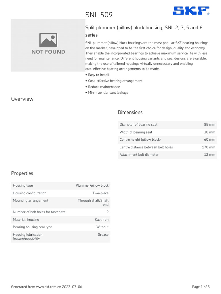 SKF SNL 509 Specification | PDF