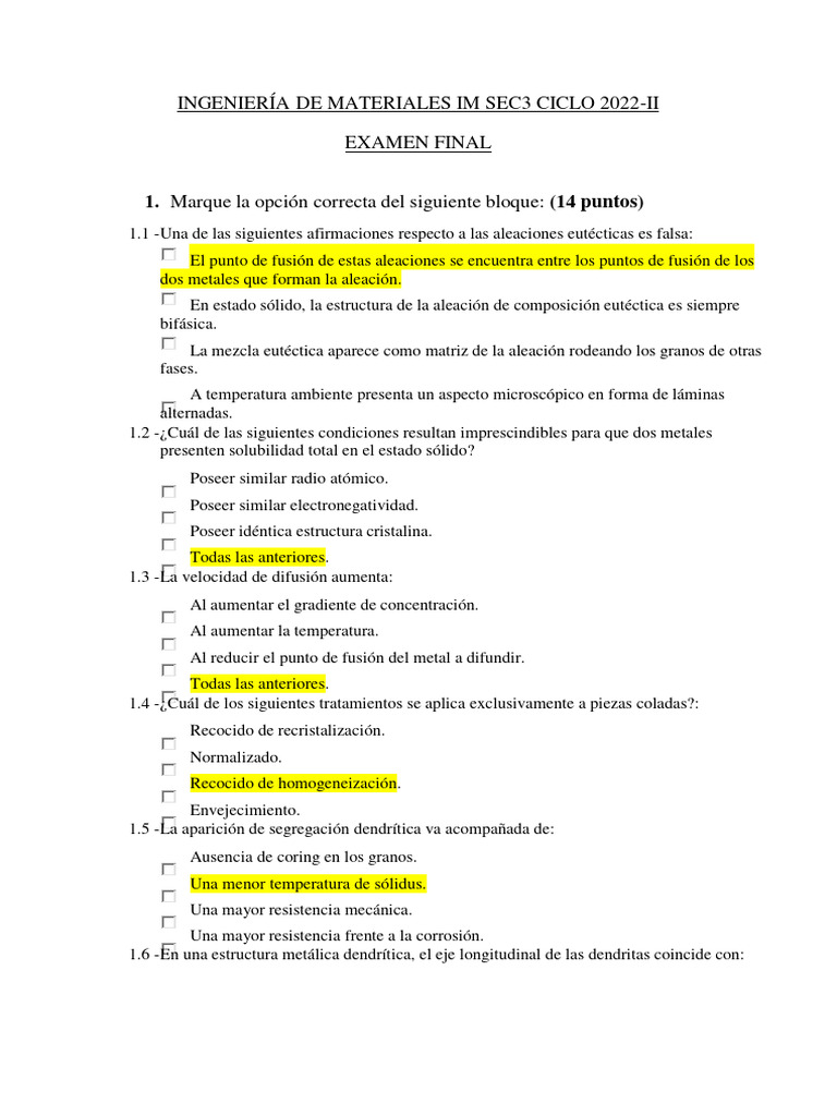 Examen Final Ingenieria de Materiales | PDF | Aleación | Rieles