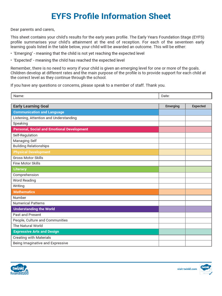 EYFS Profile Information Sheet | PDF