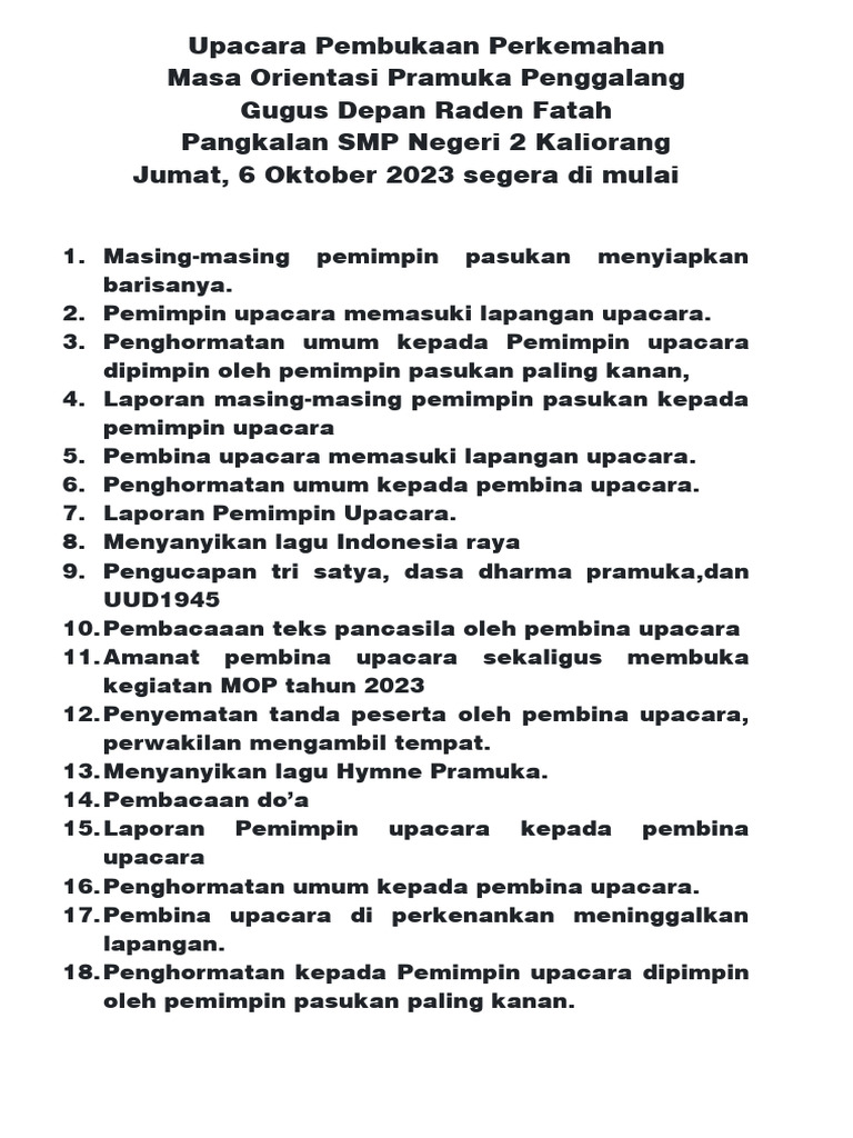 Upacara Pembukaan Perkemahan SMP 2 | PDF