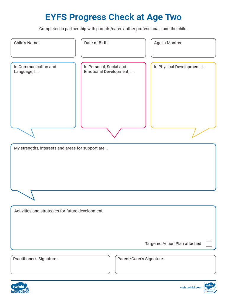 EYFS Progress Check at Age Two Informal Form | PDF