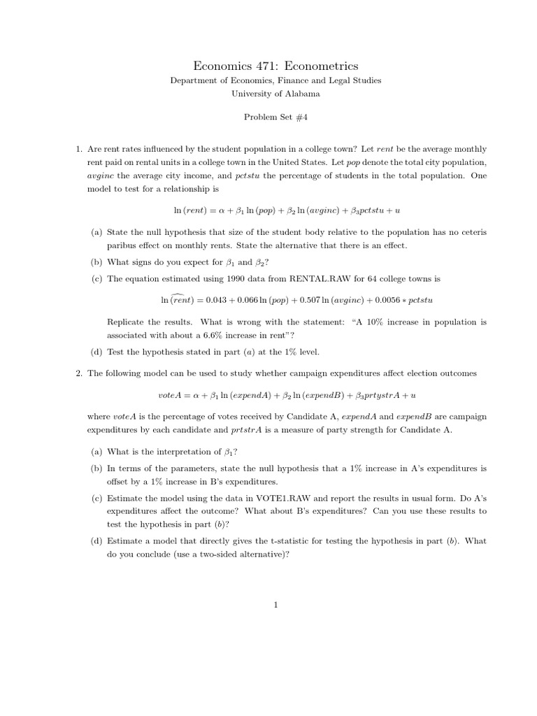 Econometrics Problem Set Analysis | PDF | Computers